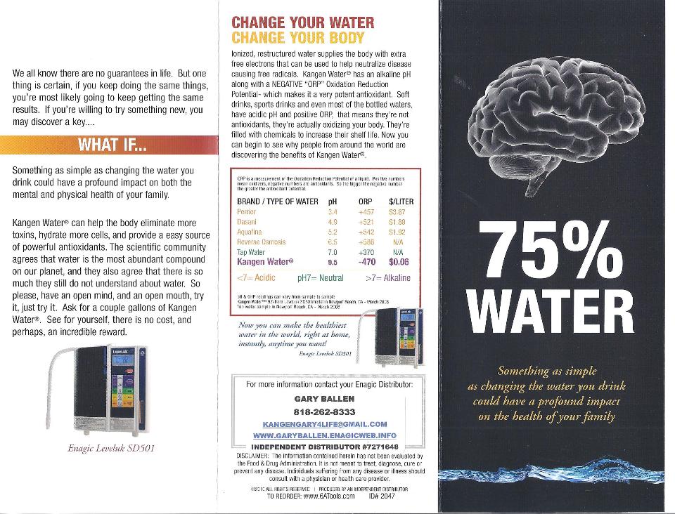 Kangen Brochure - 75 Percent Water - 1 - Gary Ballen